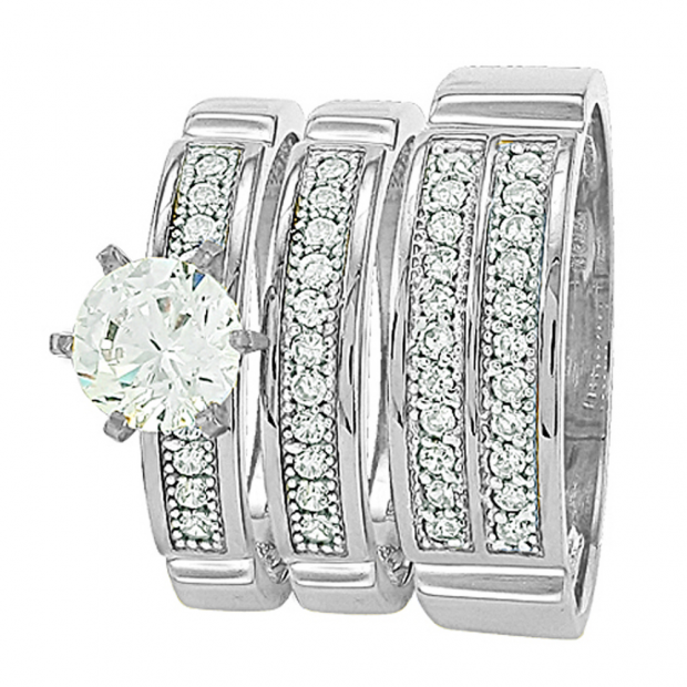 Buy Gold Trio Sets with 6 prong round Cubic Zirconia Head Men & Women's ...