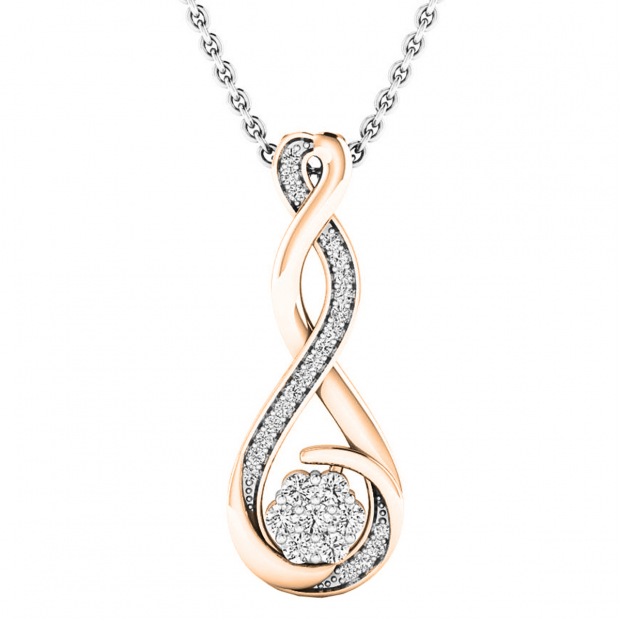 0.20 Carat ctw 14K Rose Gold Round Lab Grown Diamond Ladies Infinity Pendant with Silver Chain