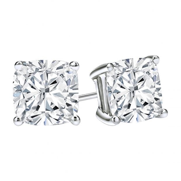 Buy IGI Certified 2.00 Carat Cushion Lab Grown White Diamond 4 Prong Solitaire Stud Earrings for Women in 14K White Gold in Screw Back Online at Dazzling Rock