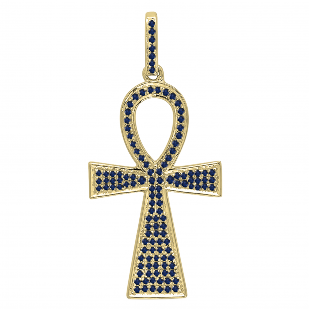 Buy Round Blue Sapphire Ladies Micro Pave Ankh Cross Pendant (Chain Not ...
