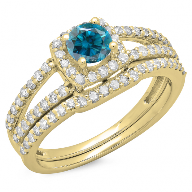 Buy 1.00 Carat (ctw) 18K Yellow Gold Round White & Blue Diamond Ladies ...