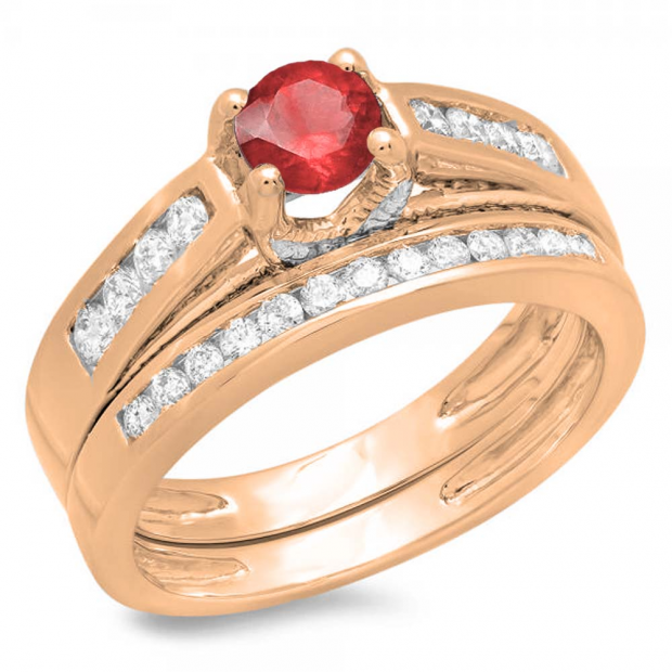 Buy 1.00 Carat (ctw) 18K Rose Gold Round White Diamond & Red Ruby ...