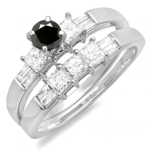 Buy 1.00 Carat (ctw) 10K White Gold Round Princess & Baguette Cut Black ...