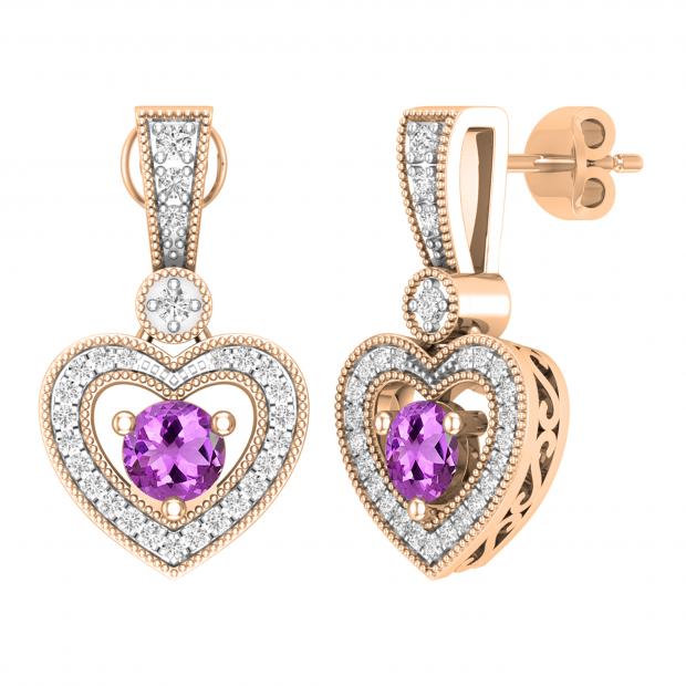 Buy 4.5mm Round Amethyst & White Diamond Filigree Groove Sides Heart ...