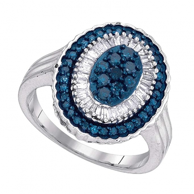 Buy 10kt White Gold Women's Round Blue Diamond Oval Frame Cluster Ring ...