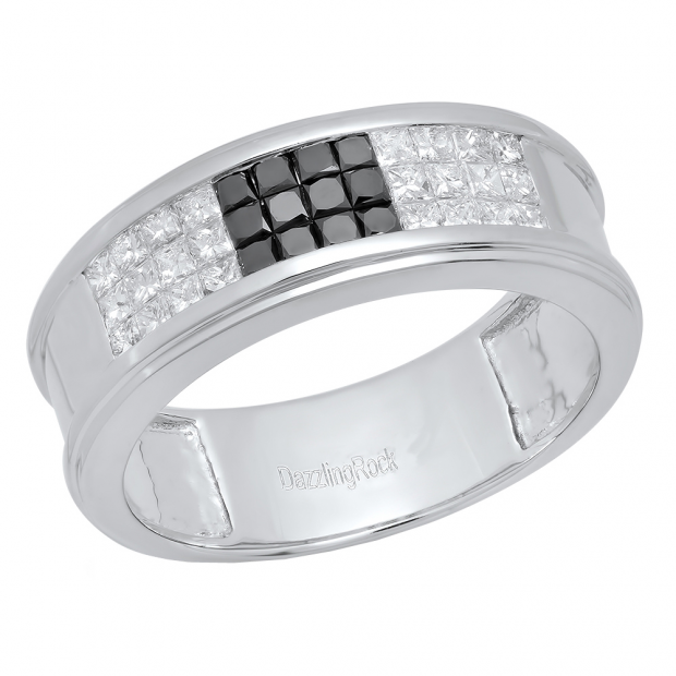 Buy 1.25 Carat (ctw) 10K White Gold Princess Cut Black & White Diamond ...