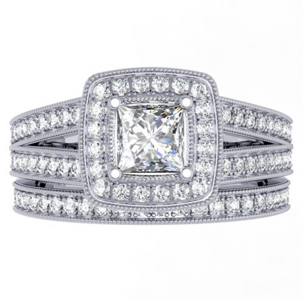 Buy 1.00 Carat (ctw) 10K White Gold Princess & Round Cut Diamond Ladies ...