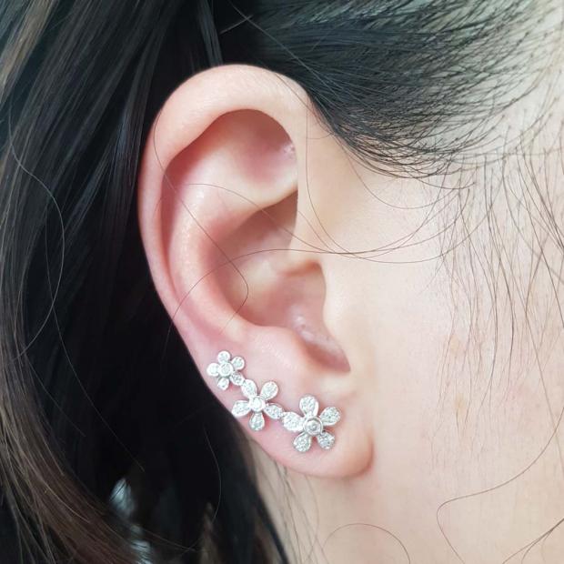 Buy 0.40 Carat Ctw Sterling Silver Round Cut White Diamond Ladies Floral Ear Climber Earrings Online at Dazzling Rock