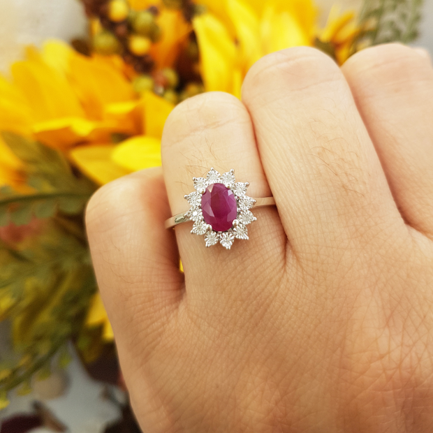 Buy 1.10 Carat ctw Kate Middleton Diana Inspired 10K White Gold Real Round Diamond Oval Ruby Royal Engagement Ring 1 CT Online at Dazzling Rock