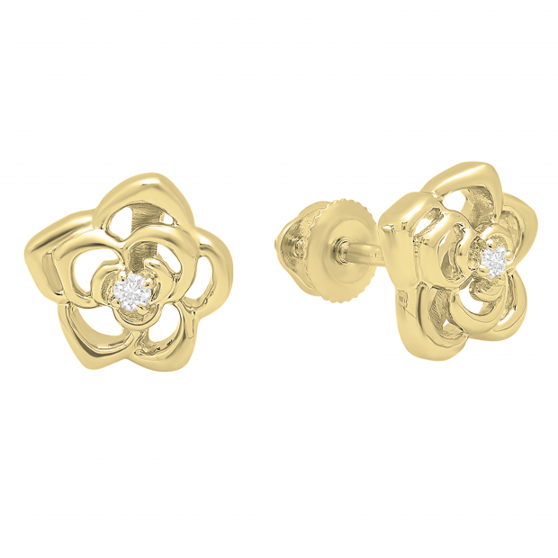 Buy 0.02 Carat ctw 14K Yellow Gold Round Cut White Diamond Ladies Cluster Flower Shaped Stud Earrings Online at Dazzling Rock