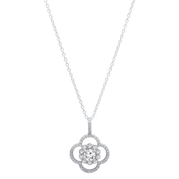 Buy 1.00 Carat (ctw) 14K White Gold Round Diamond Ladies Clover Pendant ...