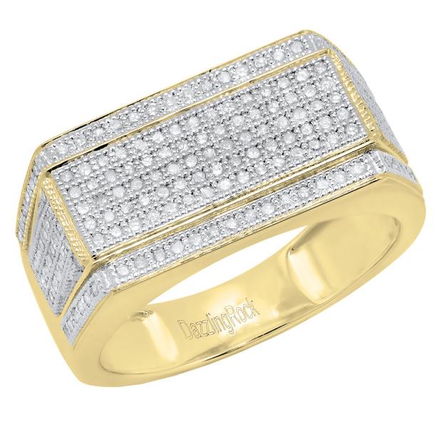 Buy 0.76 Carat (ctw) 10K Yellow Gold Round White Diamond Men's Flashy ...