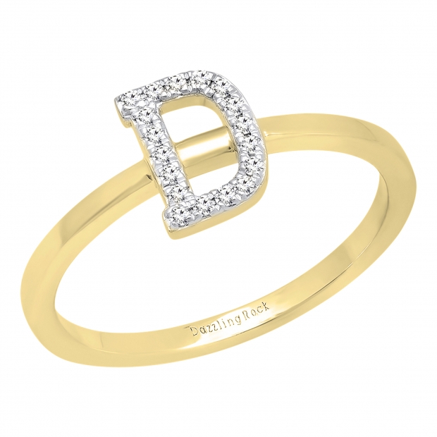 Buy 0.10 Carat ctw 14K Yellow Gold Round White Diamond Ladies Letter D Initial Ring 1 10 CT Online at Dazzling Rock