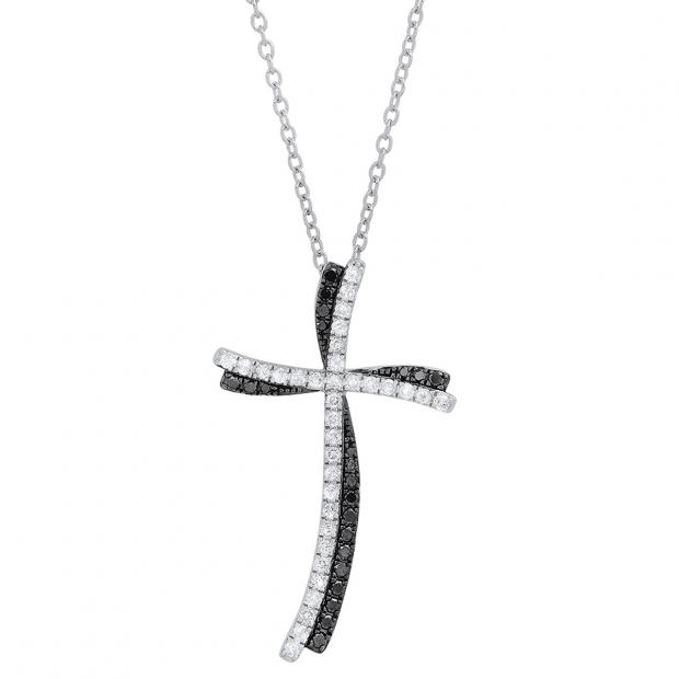 Buy 0.55 Carat (cttw) Round Balck & White Diamond Ladies Double Wavy ...