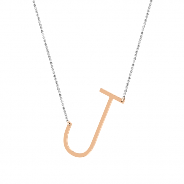 Buy Uppercase Alphabet 'J' Initial Sideway Pendant with 18 inch Silver ...
