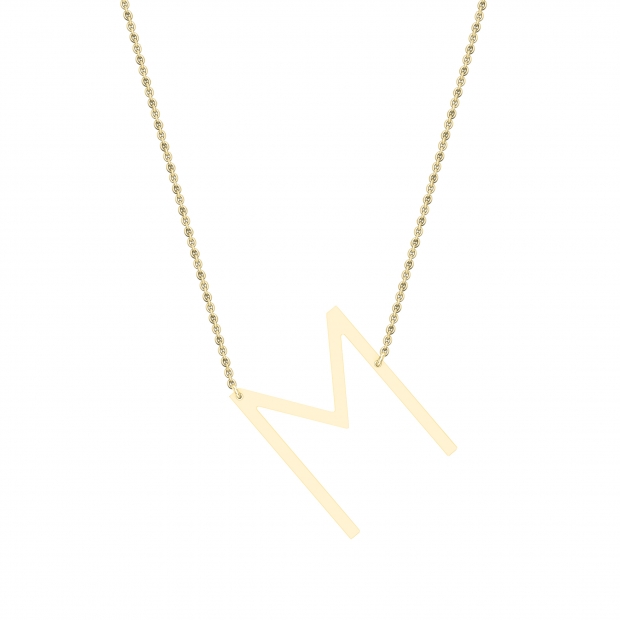 Buy Uppercase Alphabet 'M' Initial Sideway Pendant with 18 inch Gold ...